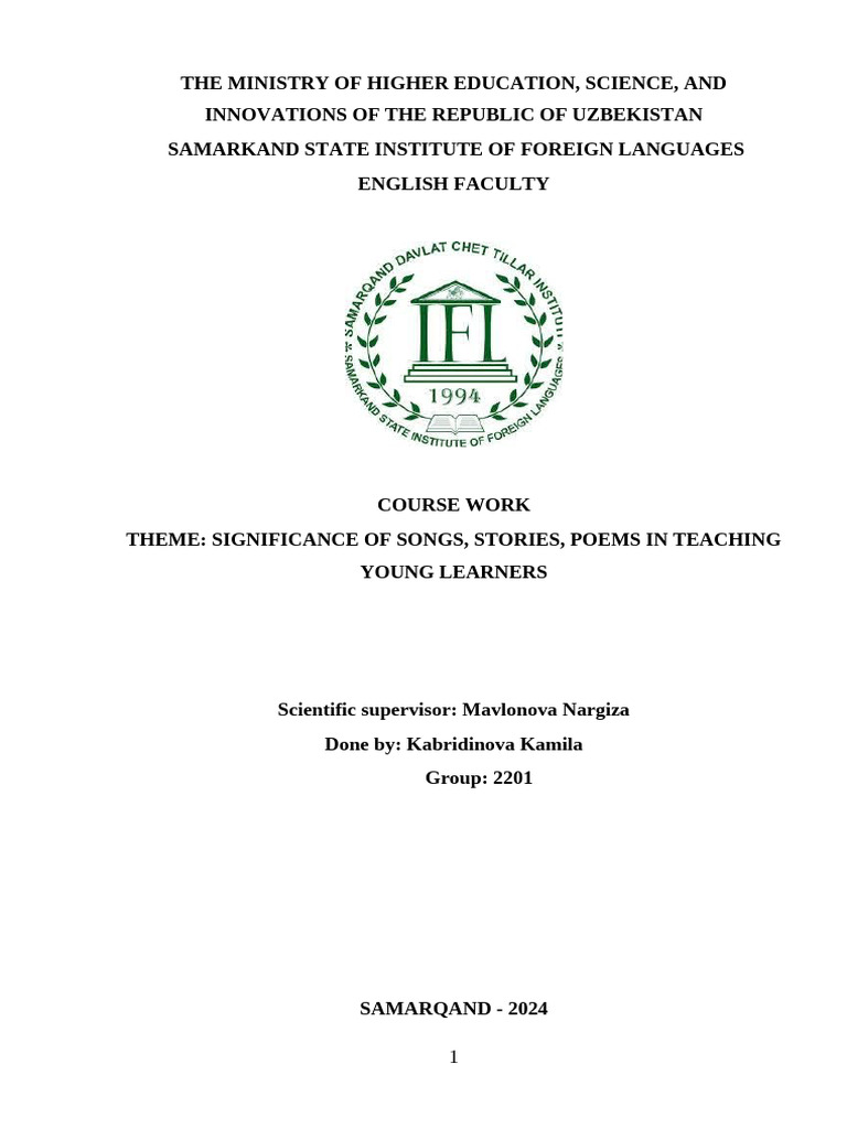 Course Work 3rd | PDF | Reading Comprehension | Storytelling