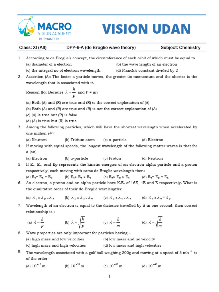 Dpp 5 De Broglie Wavelenght Pdf Electron Wavelength