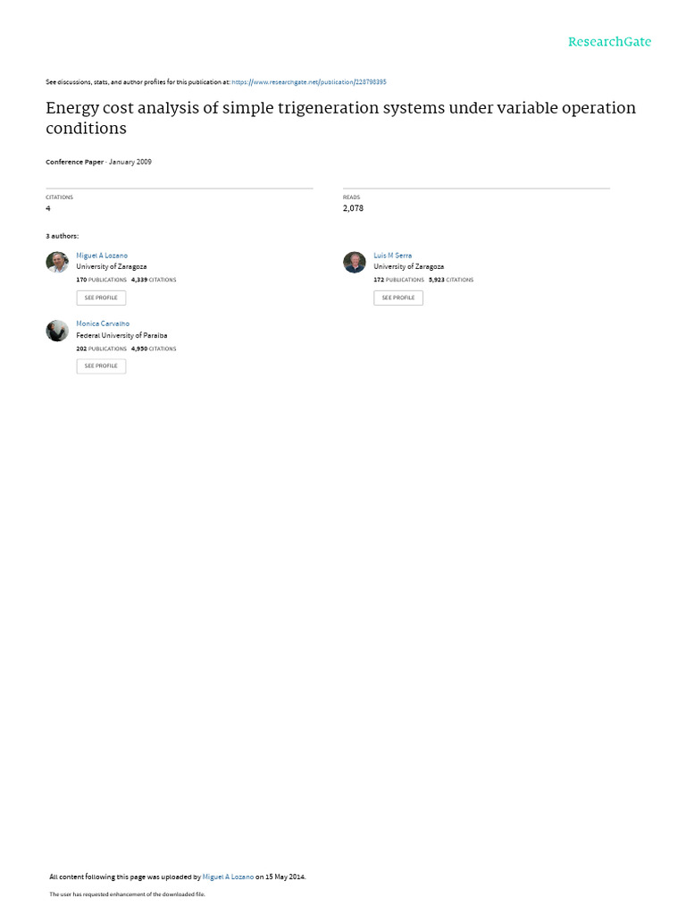 Energy Cost Analysis of Simple Trigeneration Syste | PDF | Cogeneration