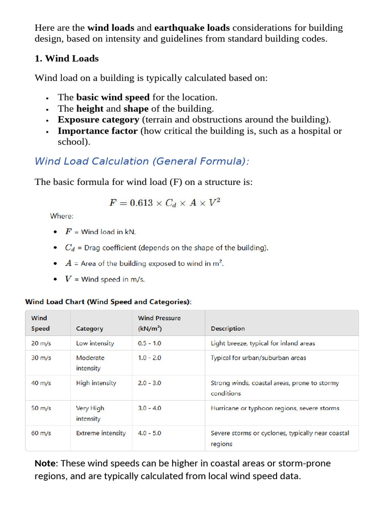 Here are the wind loads and earthquake loads considerations for ...