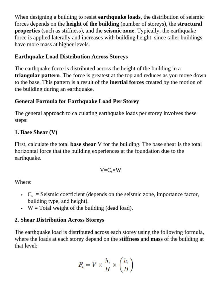 Earthquake Load Distribution in Buildings | PDF | Force | Stiffness