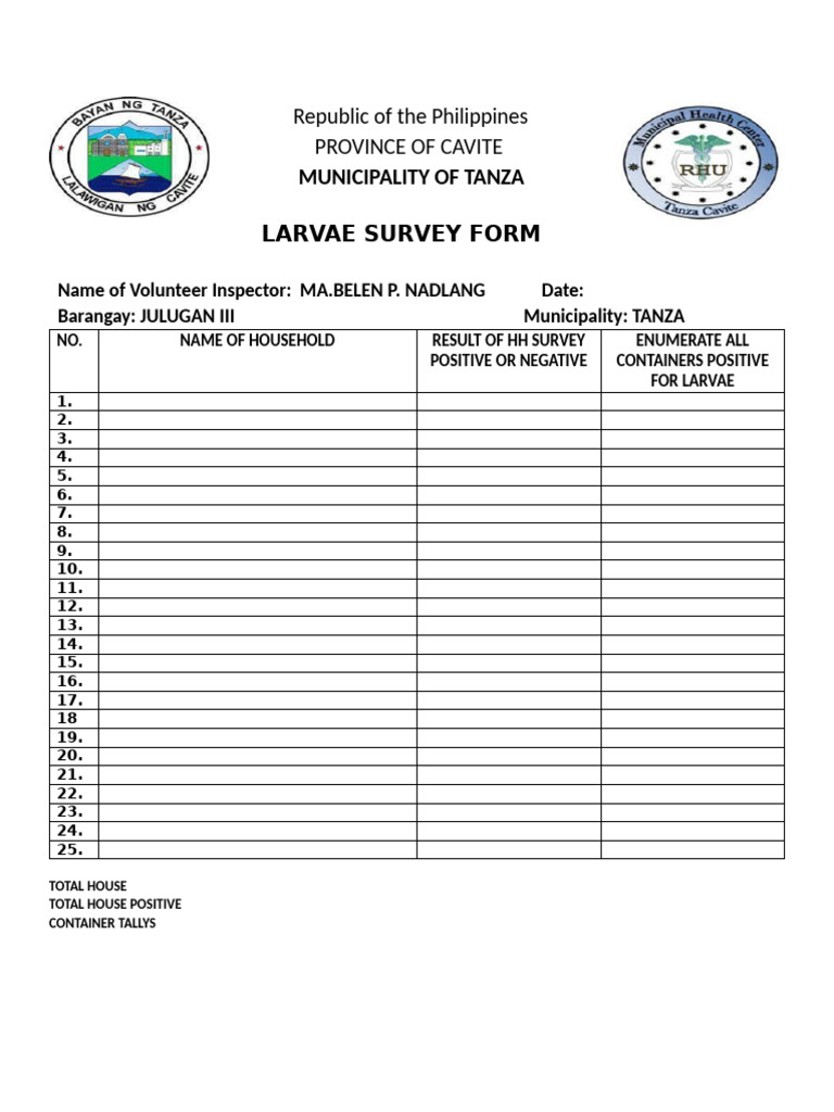 Larvae Survey Form | PDF