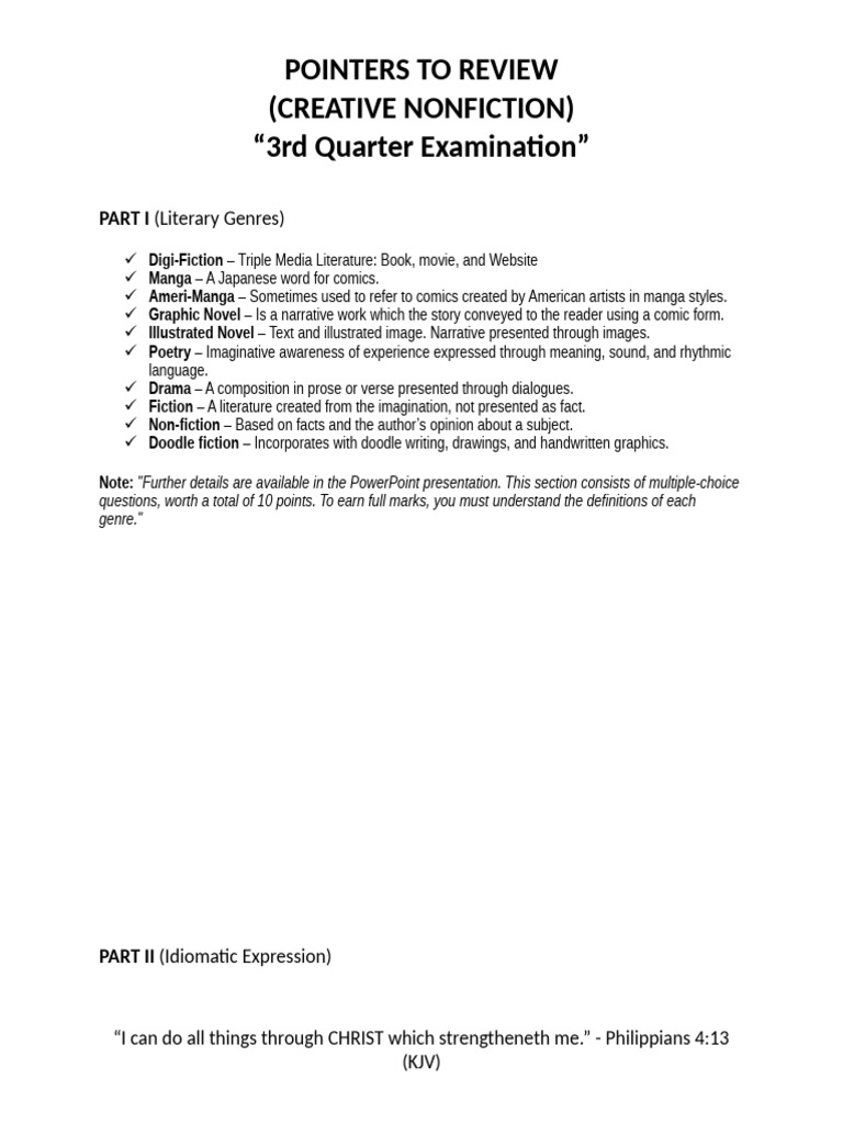 Pointers To Review ENG06 | PDF | Idiom | Narrative