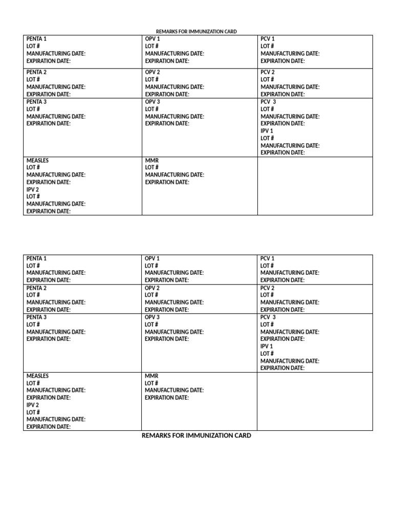 Immunization Card Details for Children | PDF | Animal Viral Diseases ...