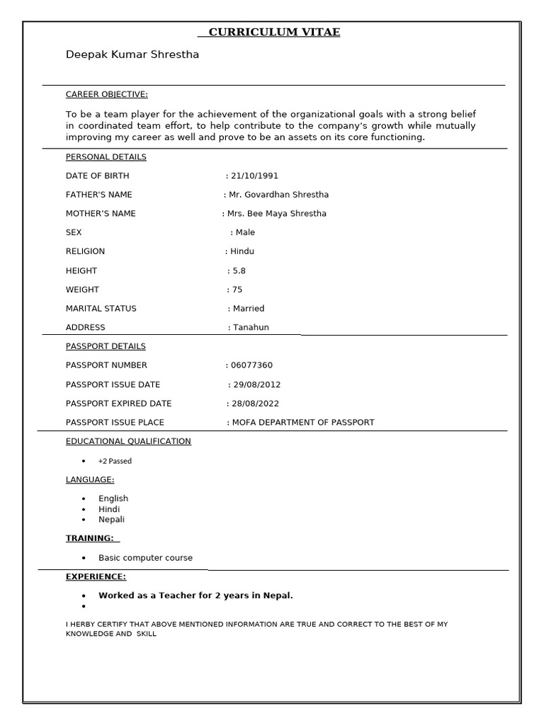 Deepak Kumar Shrestha-Cv | PDF