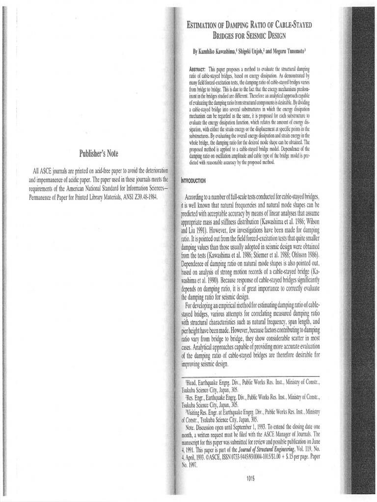 Estimation of Damping Ratio of Cable-Stayed Bridge For Seismic Design ...