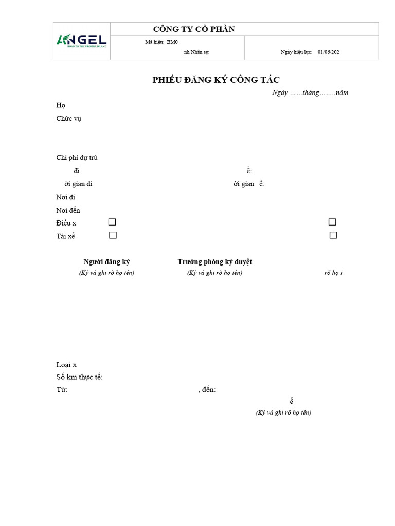 Phieu Cong Tac & Dieu Xe | PDF