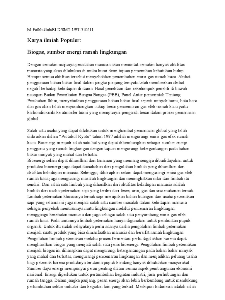 Contoh Karya Ilmiah Populer | PDF