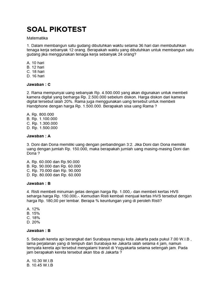 Soal Psikotes dan Jawabannya | PDF