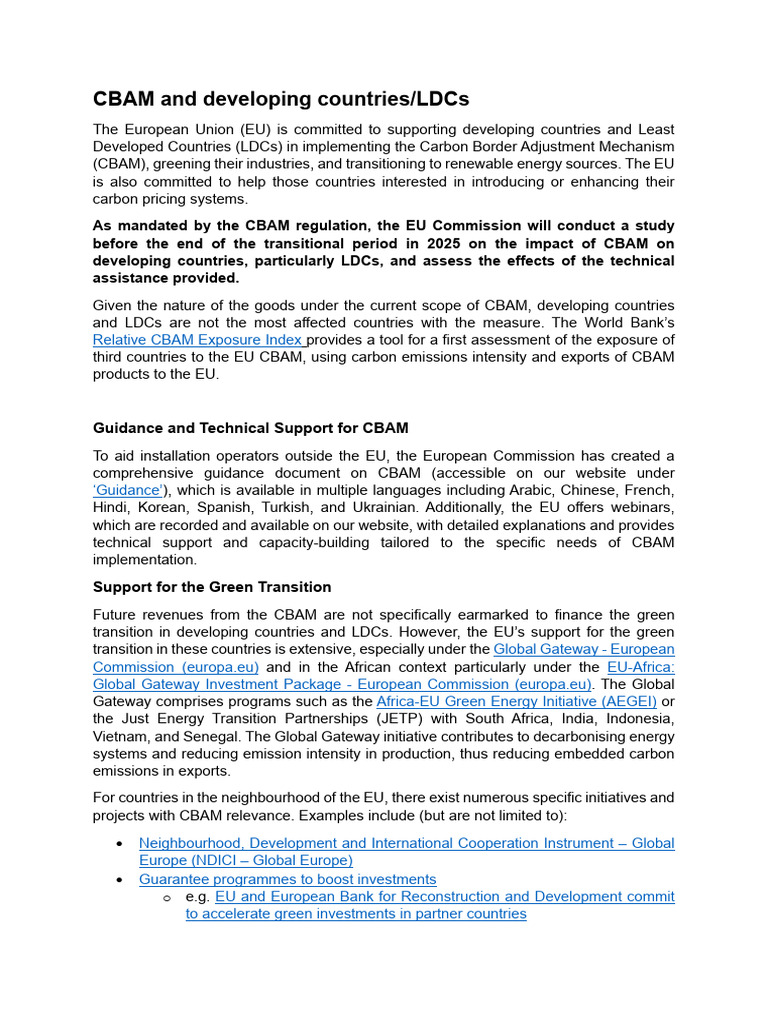 CBAM and Developing Countries | PDF | Climate Change | Economy And The ...
