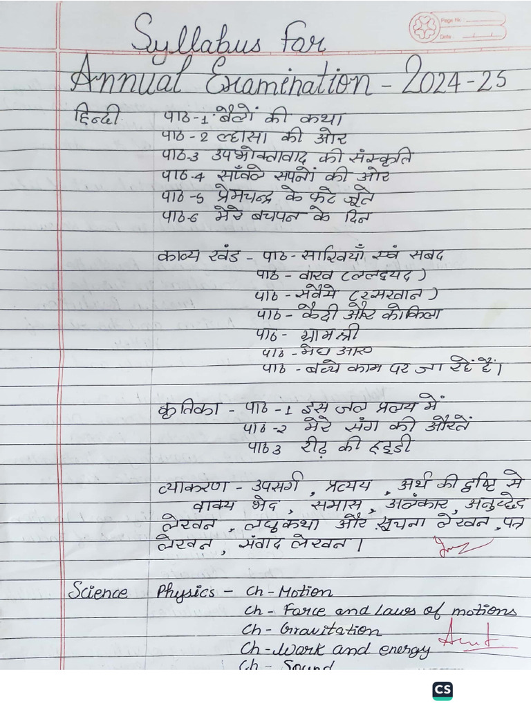 Syllabus Class IX 2024-25 | PDF