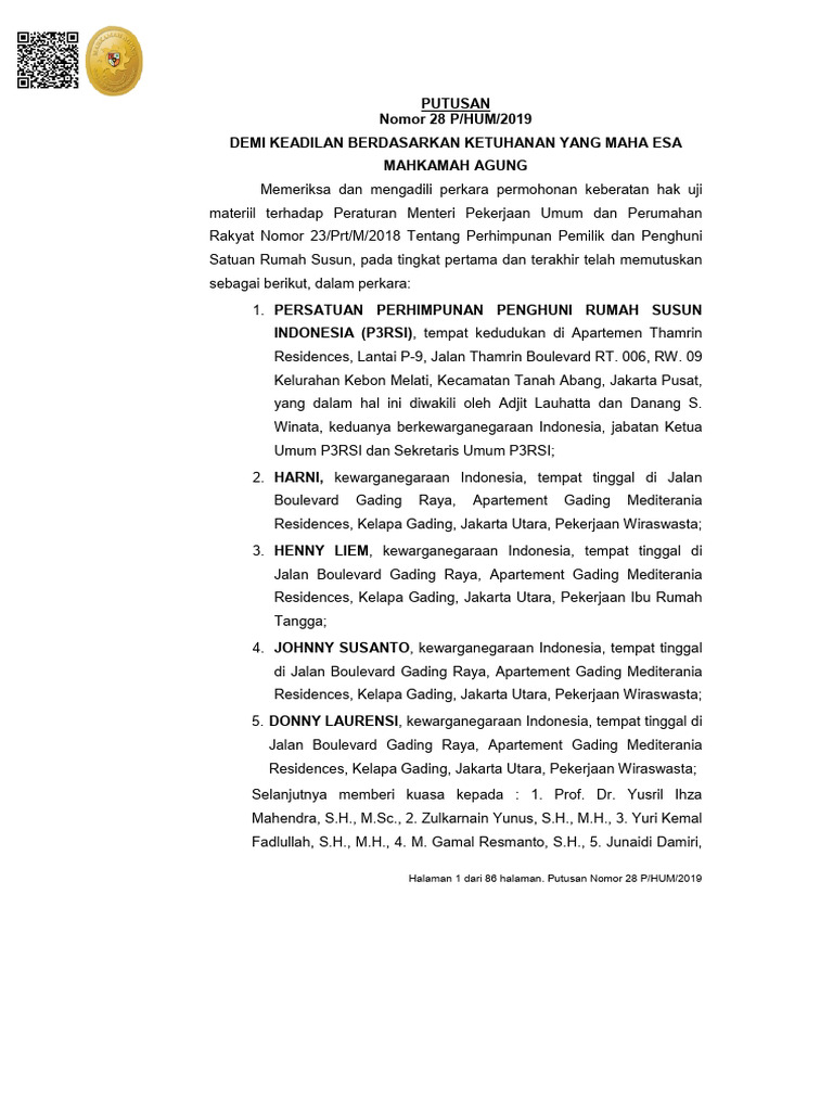 Putusan MA - 28 - P - Hum - 2019 | PDF