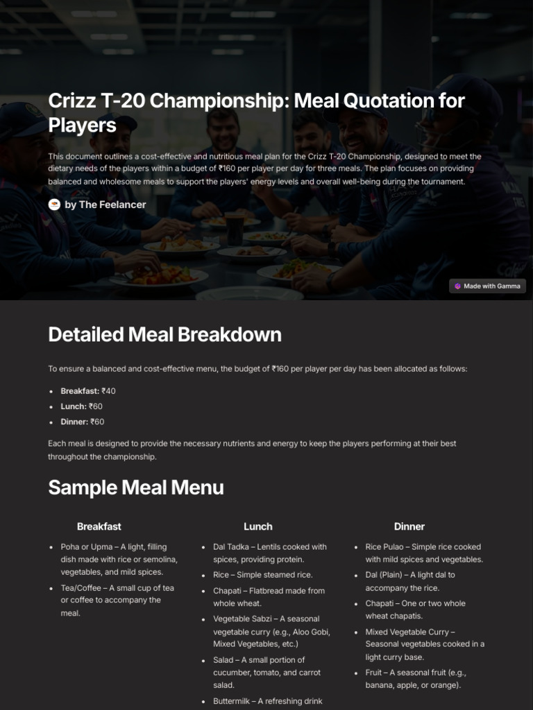 Meal Quotation For Players | PDF | Meal | Vegetables