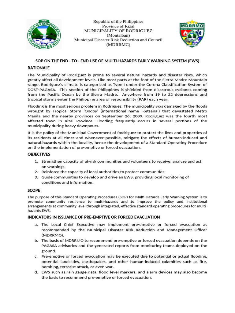 SOP On End - To End - Use of Ews | PDF | Natural Disasters | Tropical Cyclones