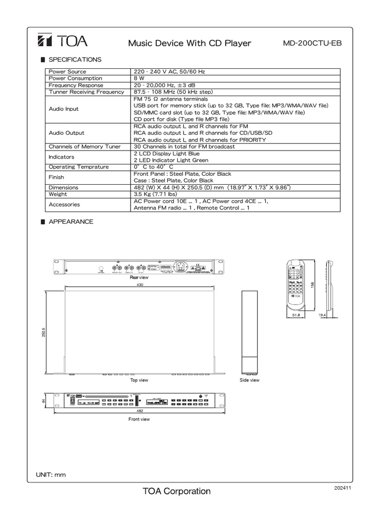 MD-200CTU-EB Specifications Overview | PDF