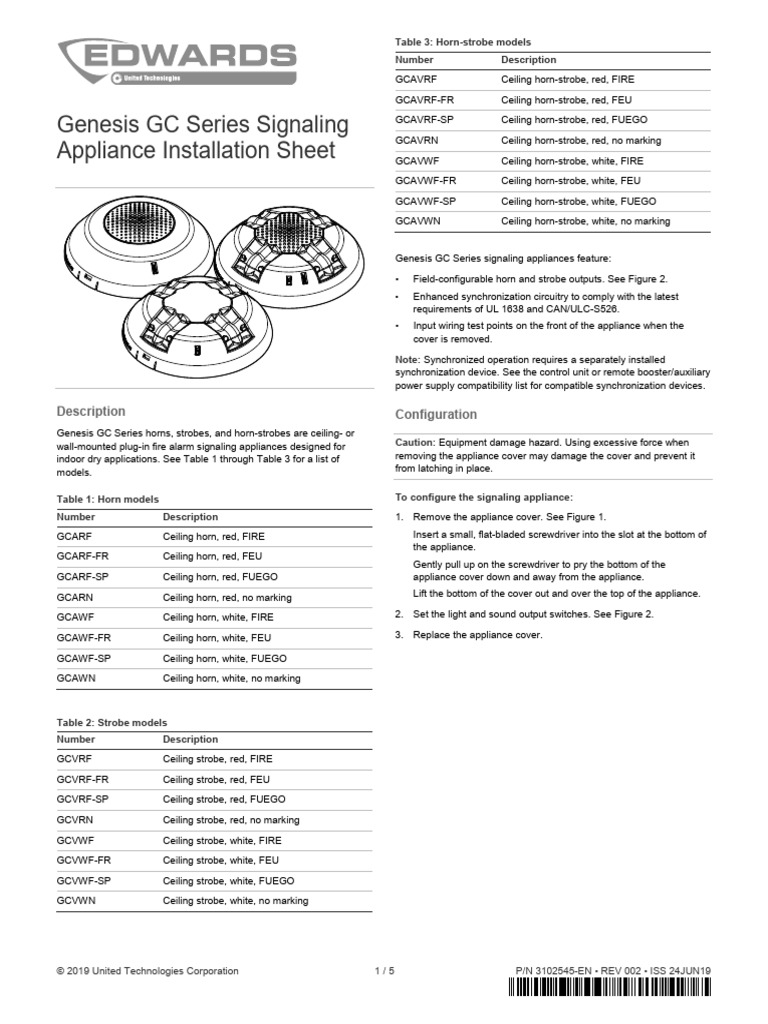 Manual - EN R06 Genesis Ceiling Horn-Strobe Installation Sheet | PDF ...
