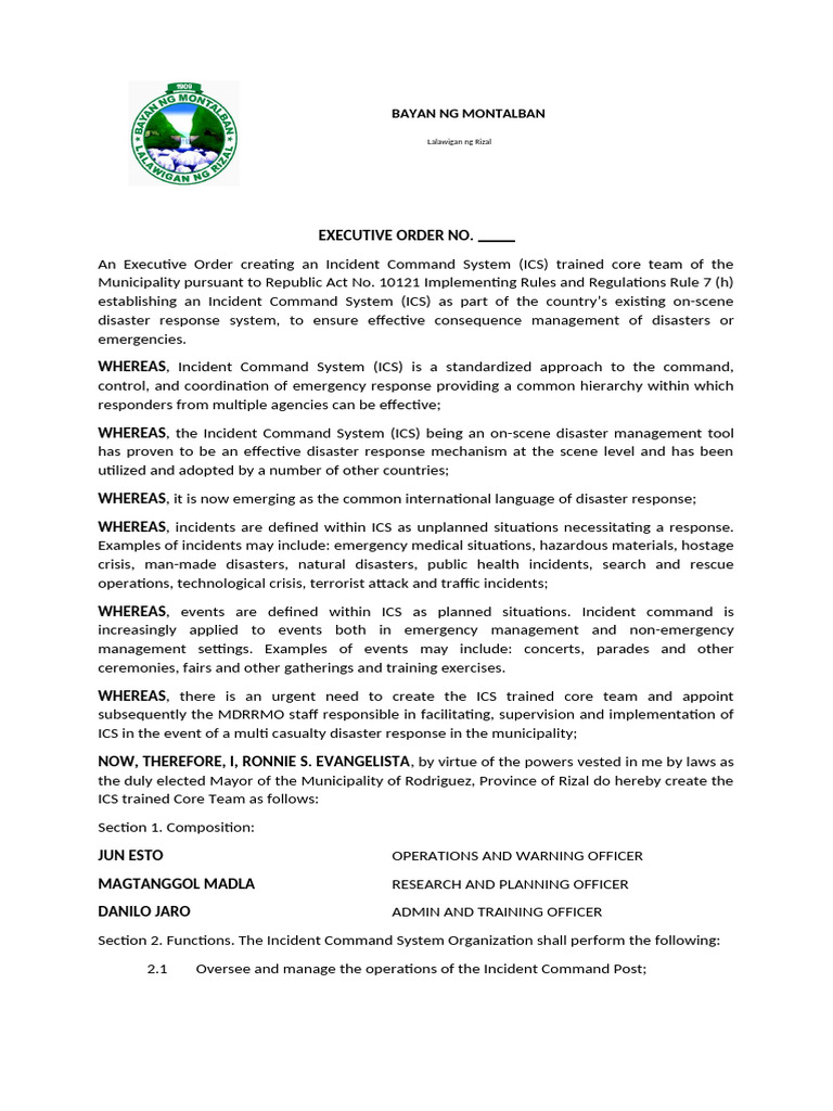 Incident Command System Core Team Order | PDF | Incident Command System ...