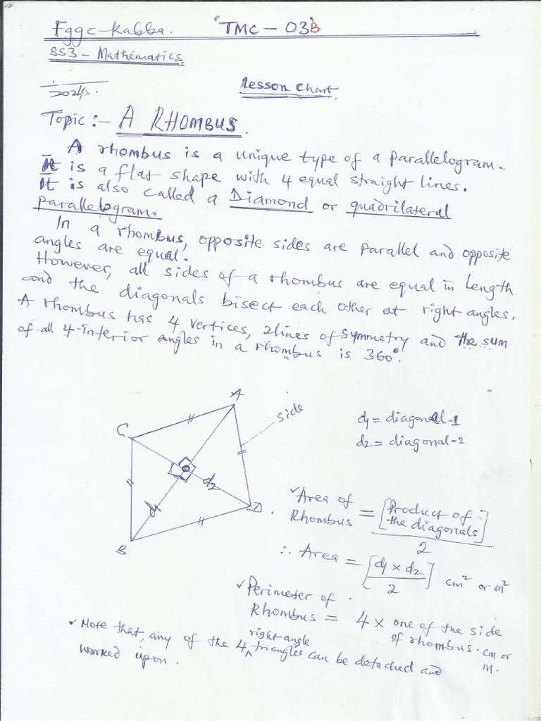 Lesson Chart On Rhombus TMC 03B and Exercise | PDF