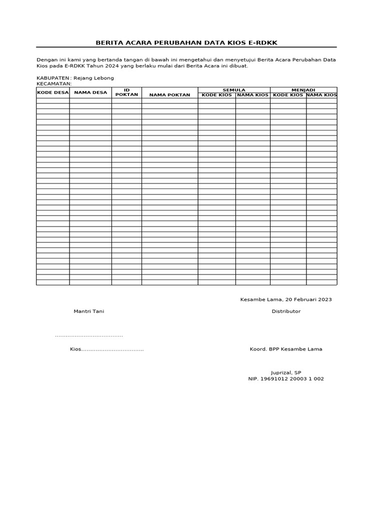 Format Perpindahan Kios | PDF