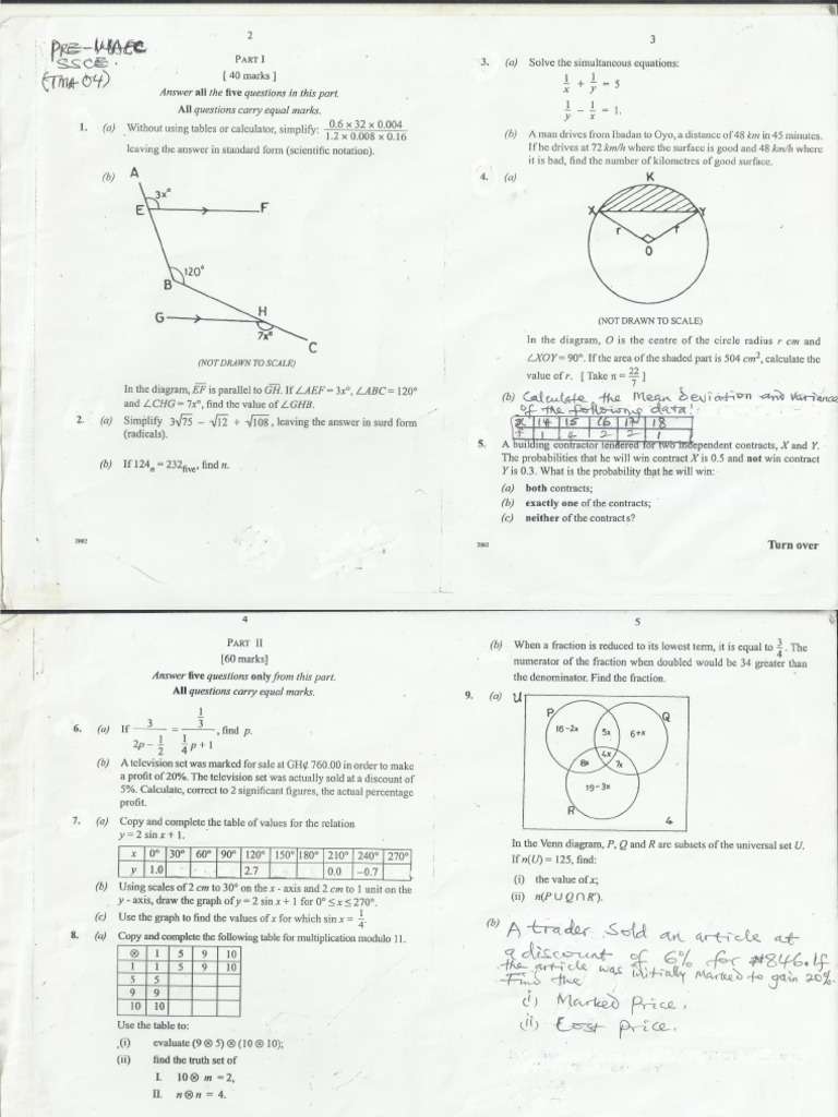 Maths Tma 4 Wasce Theory Questions | PDF