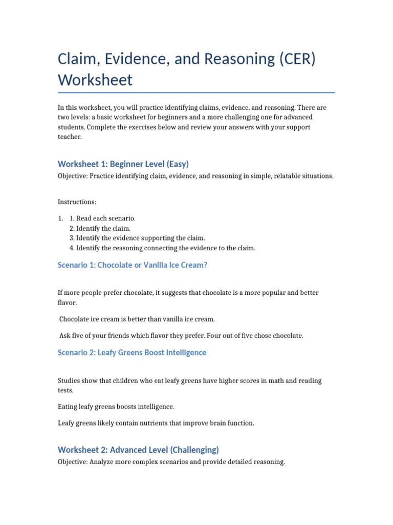 Grde 6 -Lesson 1.4 -CER_Worksheet | PDF | Major Depressive Disorder ...