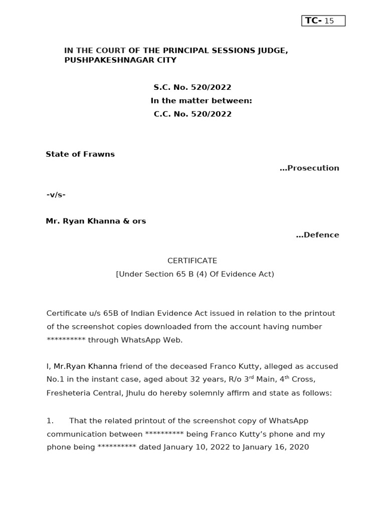 Section 65B Certificate for WhatsApp Evidence | PDF