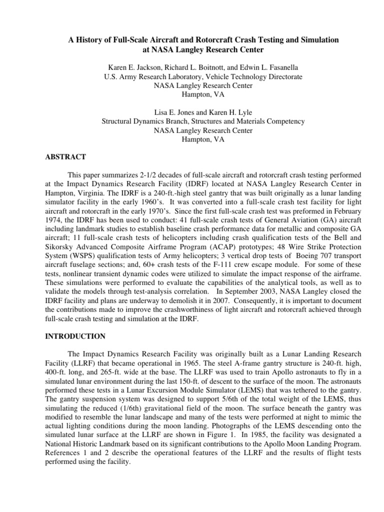 A History of Full-Scale Aircraft and Rotorcraft Crash Testing and ...