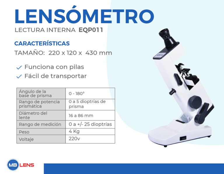 Lensómetro portátil: características y specs | PDF