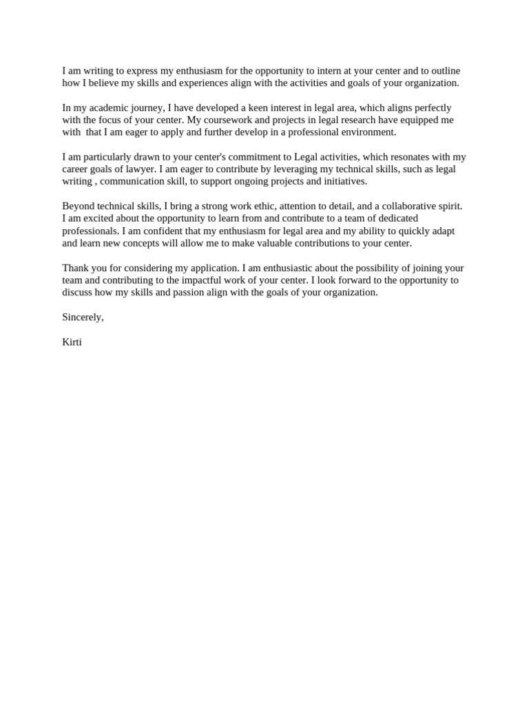 Legal Internship Application by Kirti | PDF