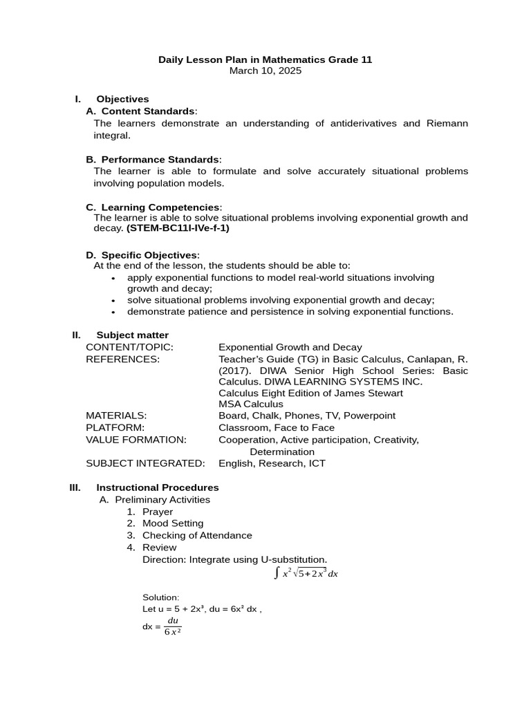 Growth and Decay Basic Calculus Lesson Plan | PDF | Radioactive Decay