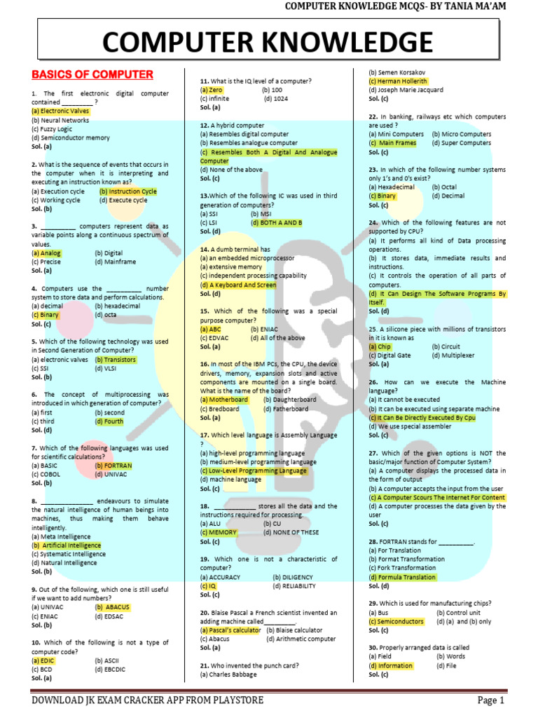 Computer Knowledge Mcqs | PDF | Operating System | Process (Computing)