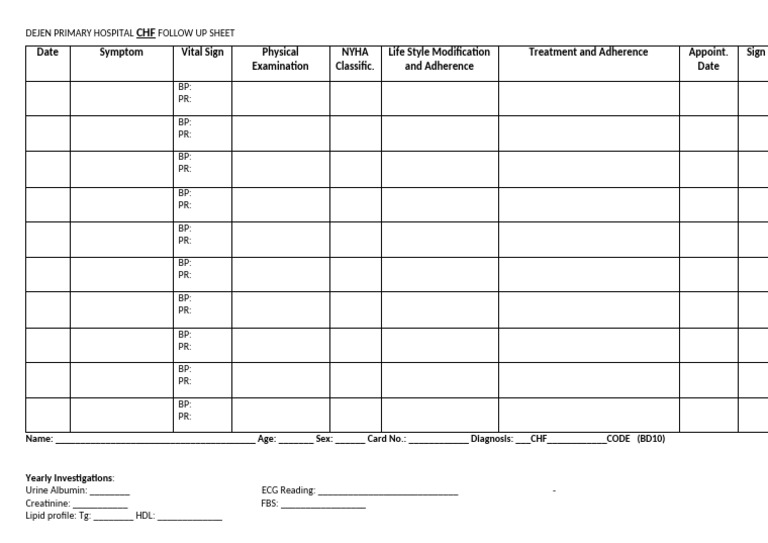 CHF Follow Up Sheet | PDF
