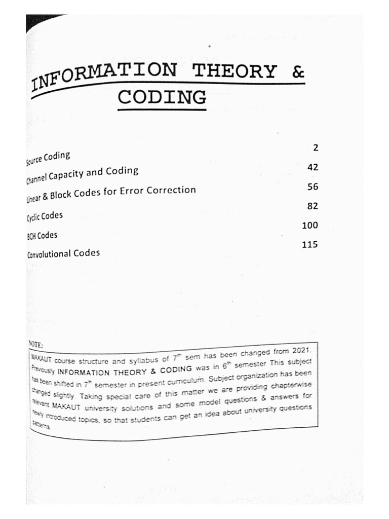 Information Theory and Coding Organizer | PDF