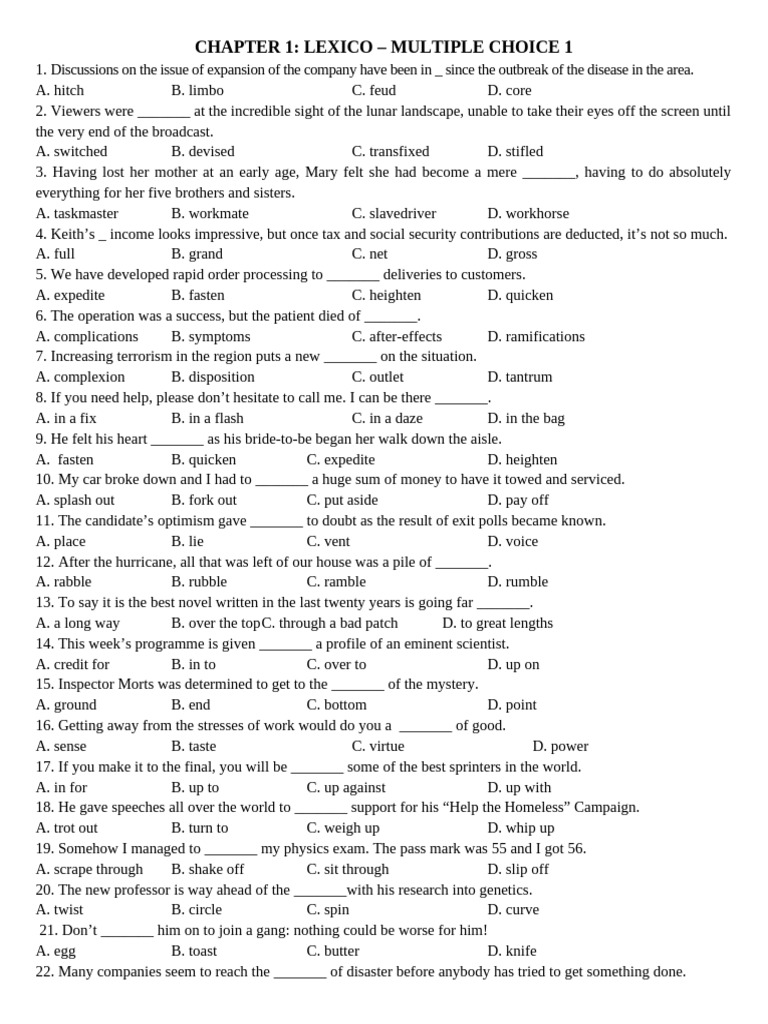 lexico phần 2- exercise | PDF