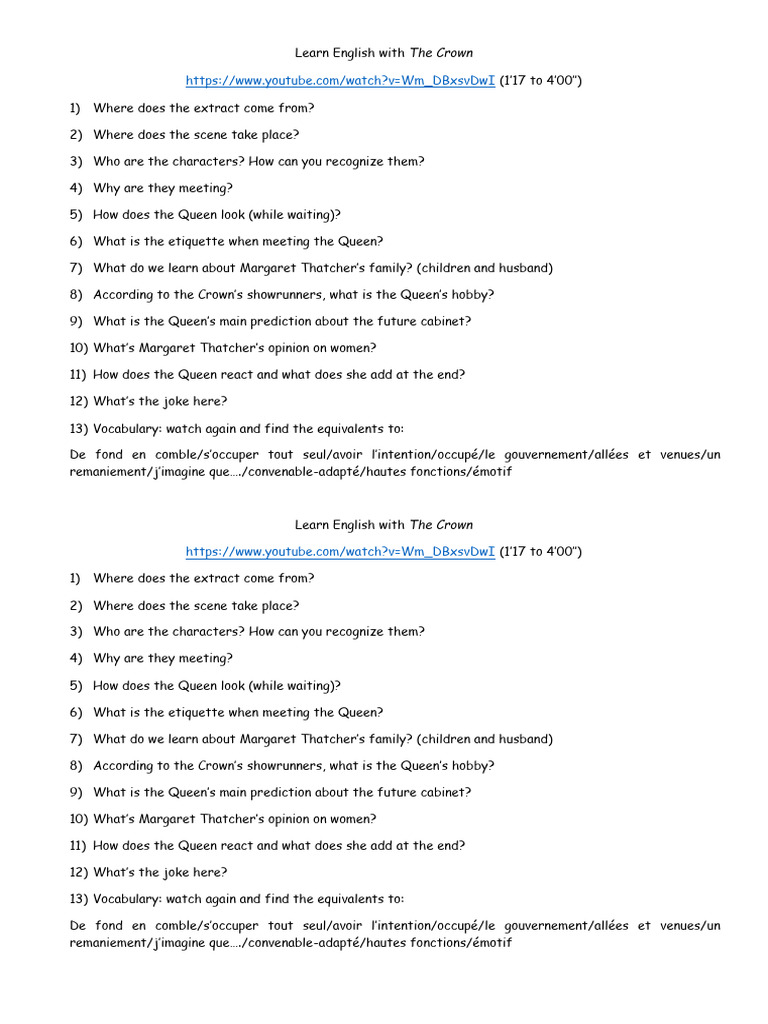 English Learning with The Crown | PDF