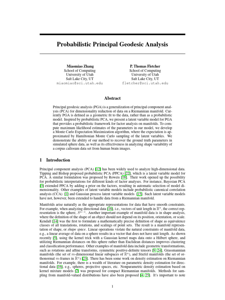 NIPS 2013 Probabilistic Principal Geodesic Analysis Paper 복사본 | PDF | Principal Component ...