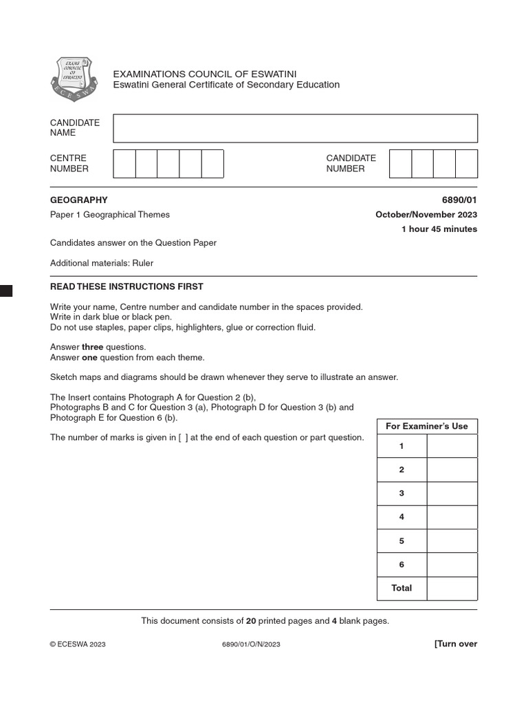 EGCSE Geography 2023 Question Paper 1 | PDF | Volcano | Natural Environment