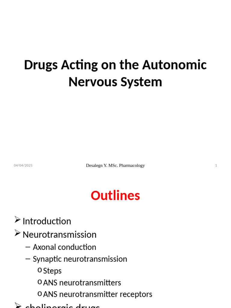 Drugs Acting On The Autonomic Nervous System DES | PDF | Acetylcholine ...