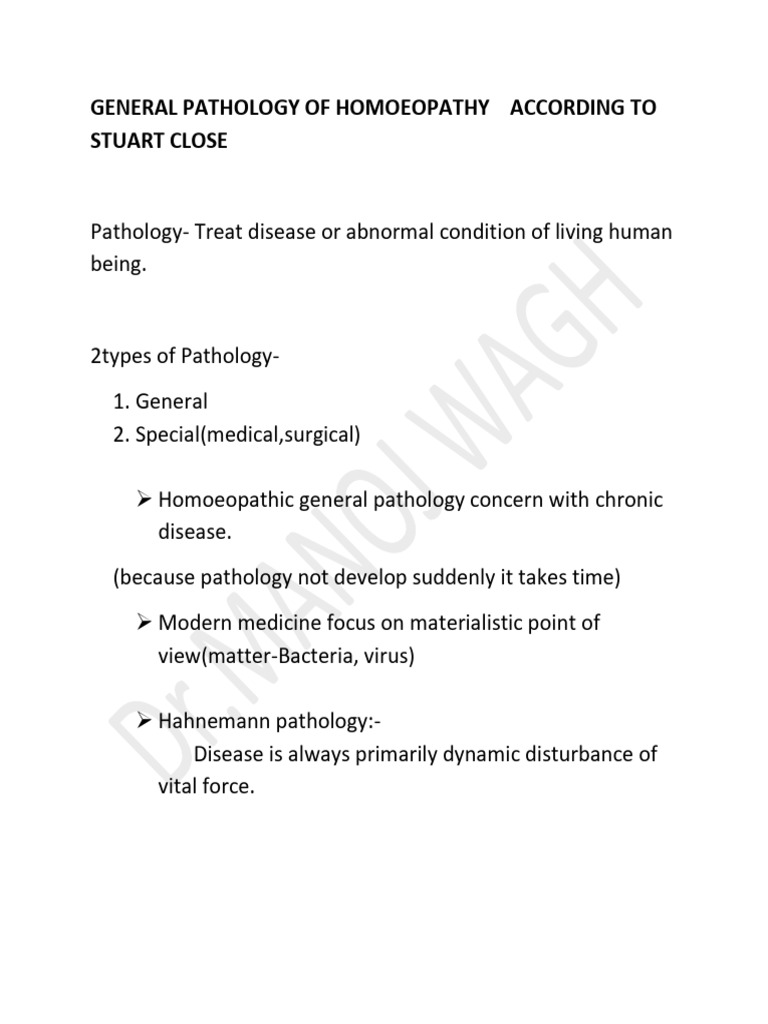 General Pathology of Homoeopathy According To Stuart Close | PDF