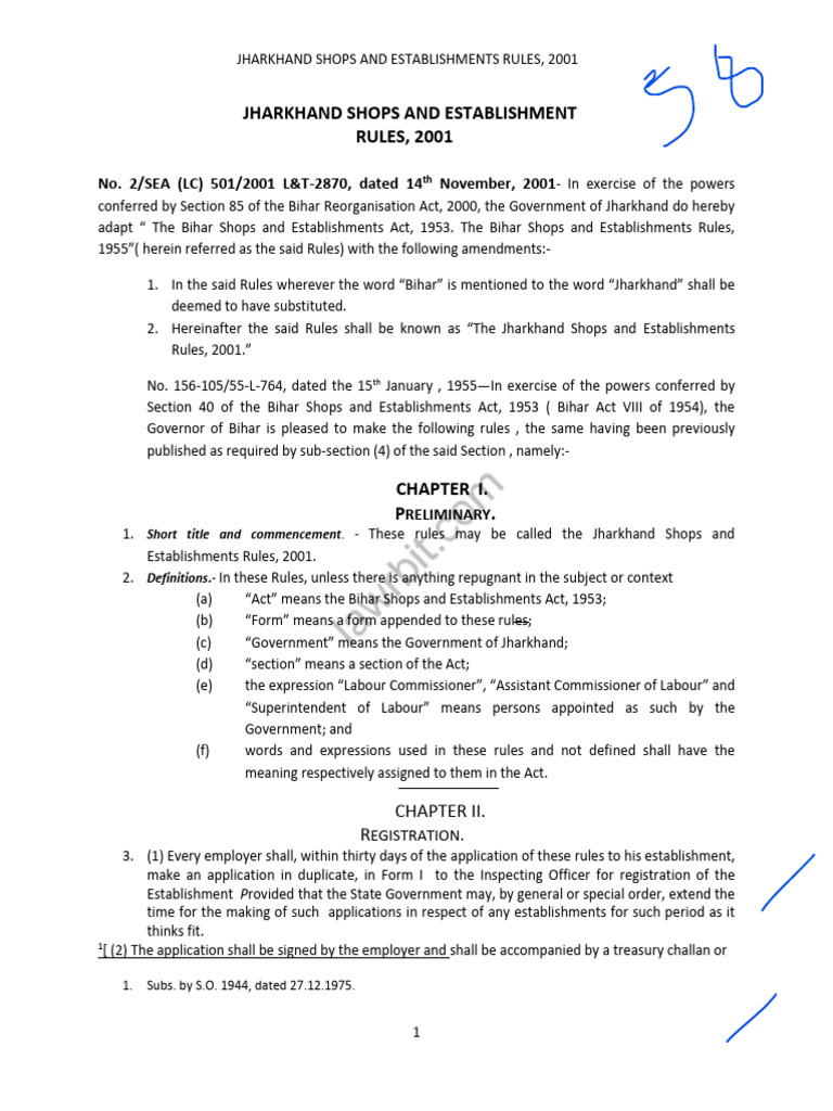 Jharkhand Shops Establishment Acts and Rule | PDF | Employment | Income Tax