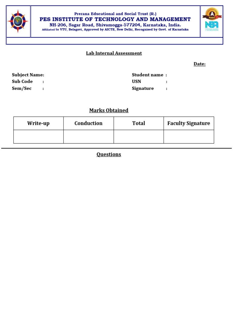 Lab Internal Assessment Format | PDF
