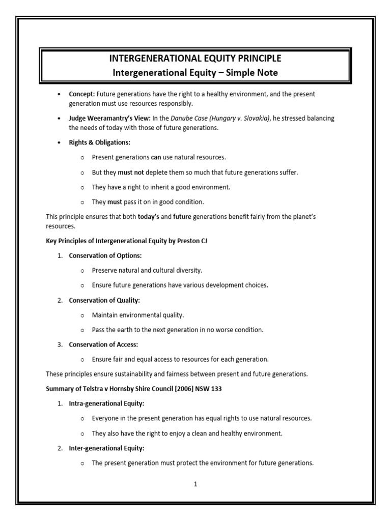 Intergenerational Equity Principle | PDF | Sustainability | Natural ...