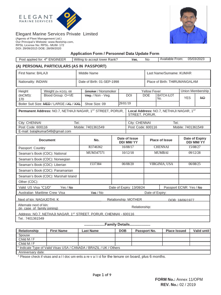 EMSPL New Application Form-WORD | PDF | Oil Tanker | Water Transport