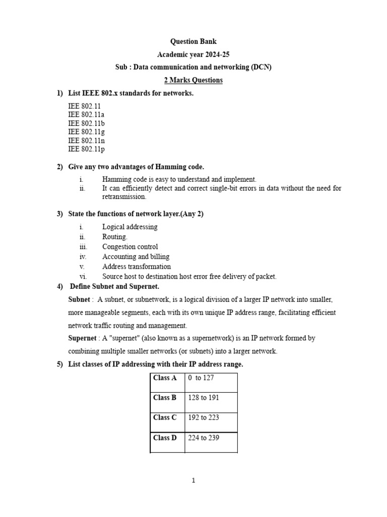 Question Bank Answer-Recent-25 | PDF | Computer Network | Internet Protocols