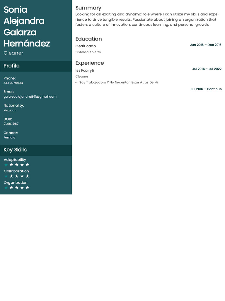 Sonia Alejandra Resume 29 | PDF