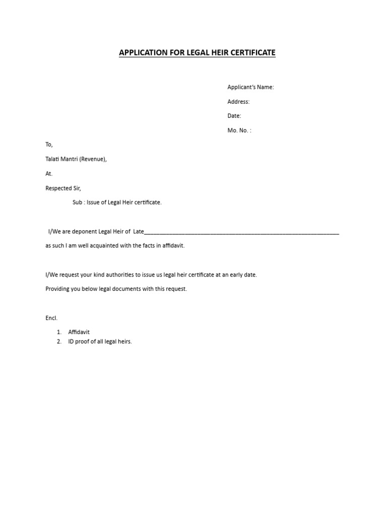 Legal Heir Certificate Application Form | PDF