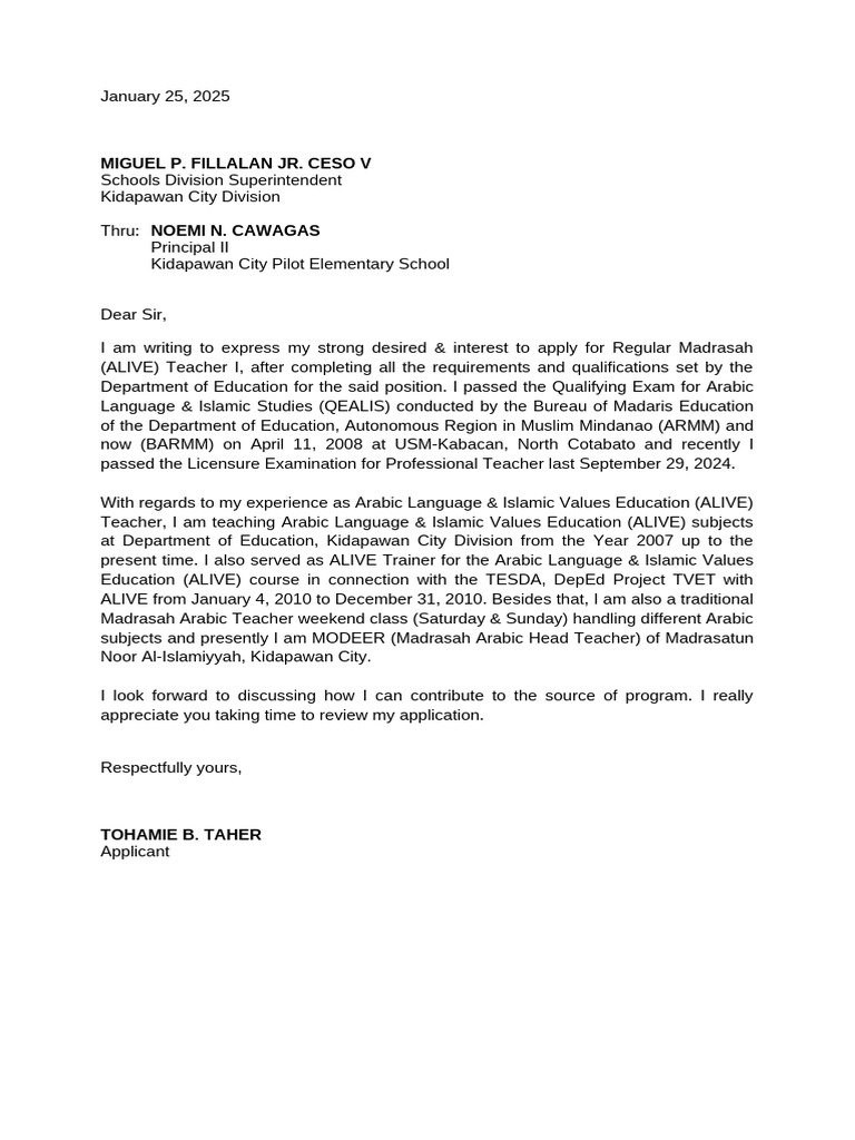 DepEd Application Letter | PDF