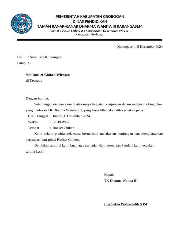Format Surat Permohonan Kunjungan | PDF