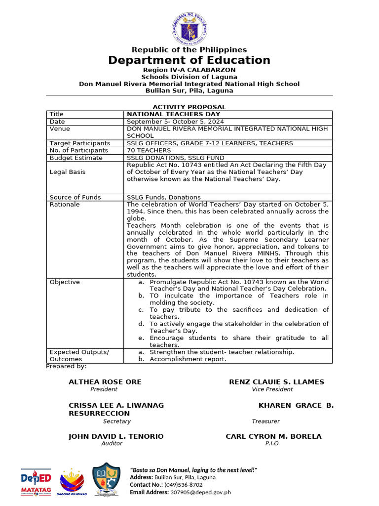 SSLG Teachers Day Final | PDF | Learning