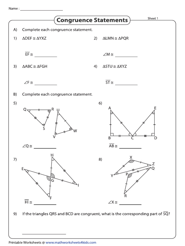 Triangles Congruence Congruent Parts 1 | PDF